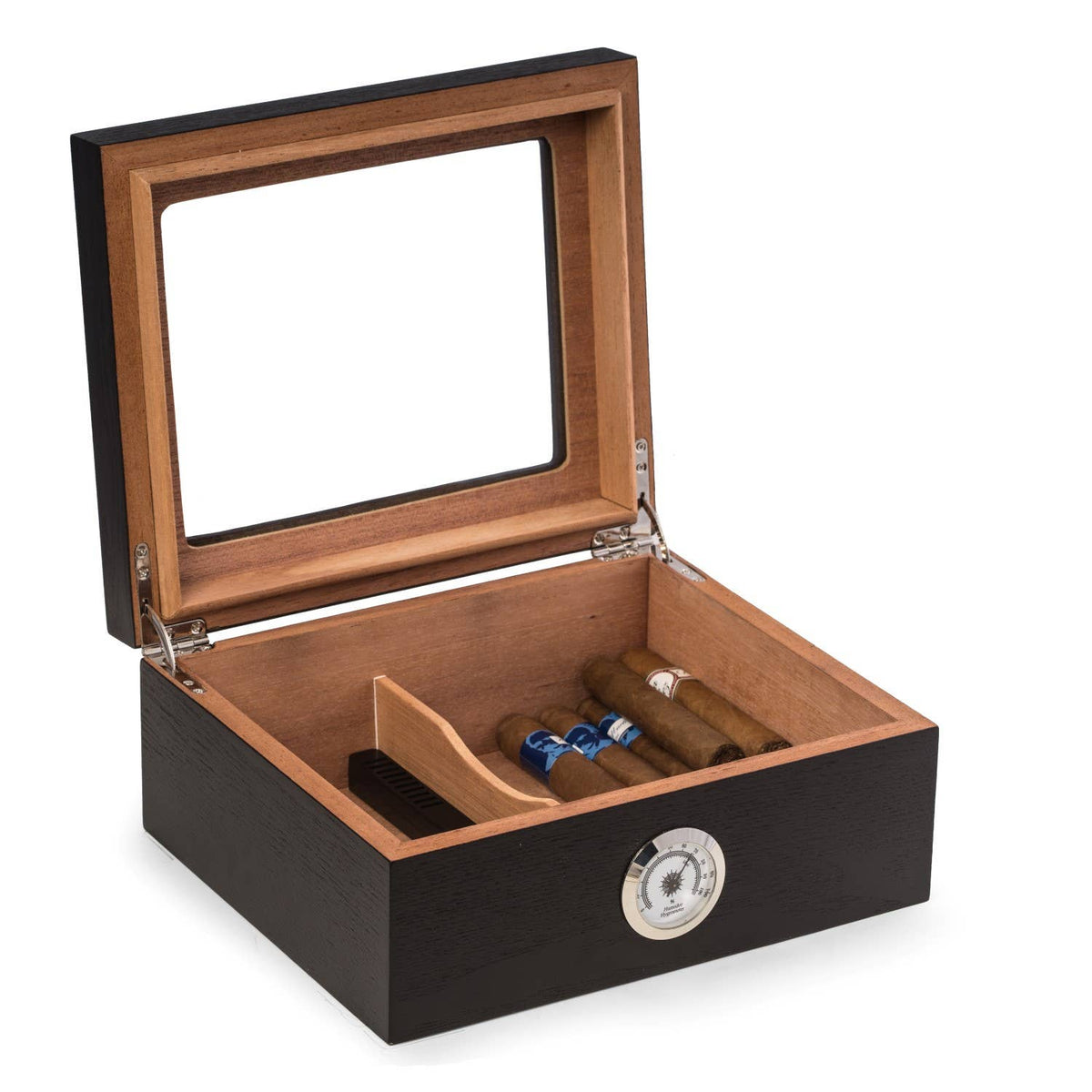 Espresso Wood Cigar Humidor with Spanish Cedar Lining & Glass Lid - 50 ...