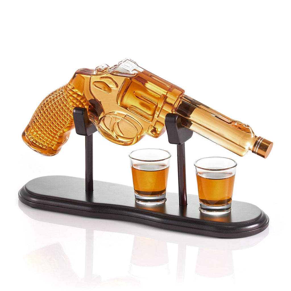 Gun Whiskey Decanter Set – Handcrafted 10 oz Glass Pistol Decanter wit ...