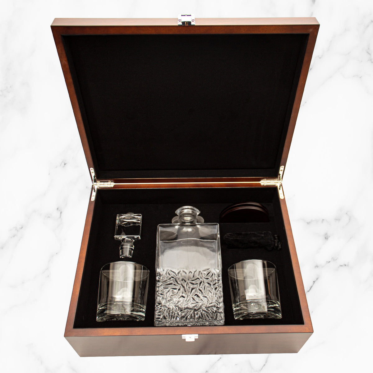 Add Your Logo Custom Excalibur Decanter Set With Dark Brown Wood Gift ...