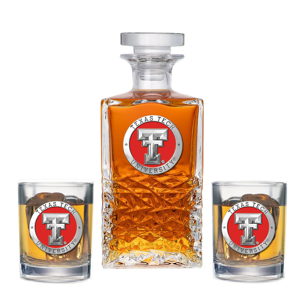 Texas Tech University Heritage Decanter with 2 Old Fashioned Glasses ...