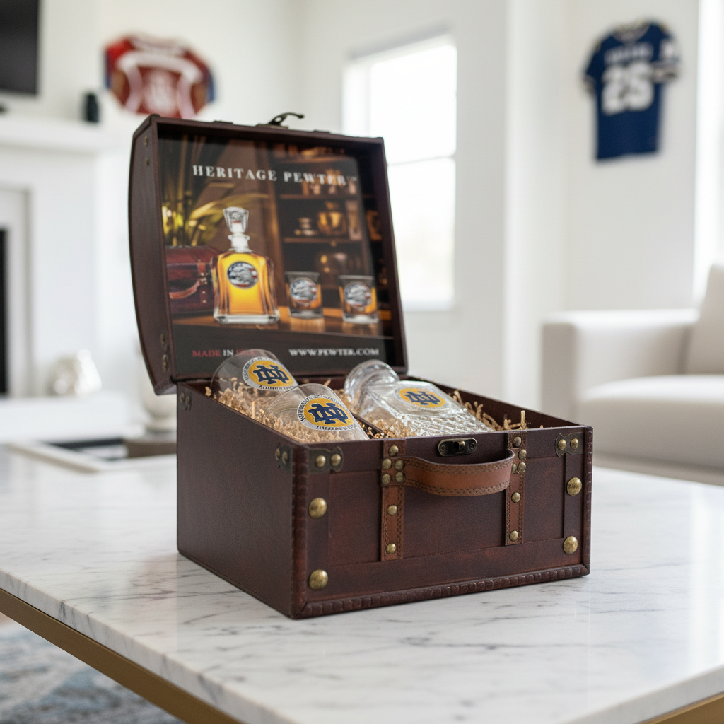 University of Notre Dame Heritage Decanter w/2 Glasses with Chest Box ...