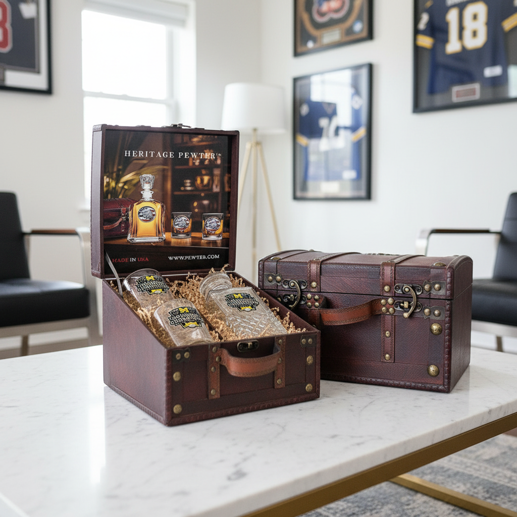 2023 Michigan Football Championship Heritage Decanter and 2 Glasses w ...