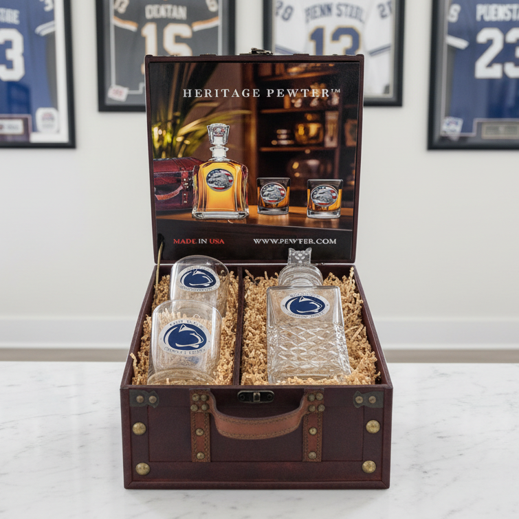 Penn State Heritage Decanter with 3D Top Cougar and 2 Glasses with Che ...