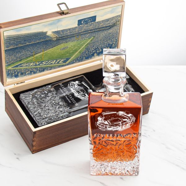 Penn State Stadium - Engrave Sports Team Decanter in Rustic Wood Box ...